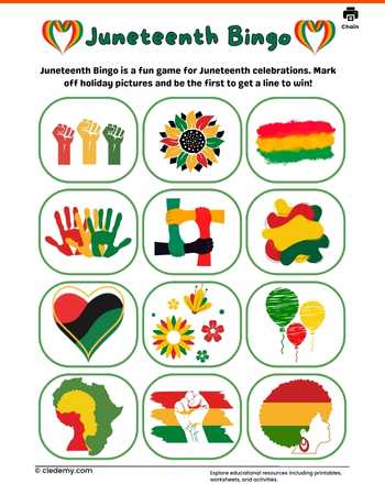 Juneteenth Bingo Worksheet | Cledemy.com