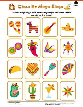 Cinco De Mayo Bingo Card Worksheet | Cledemy.com