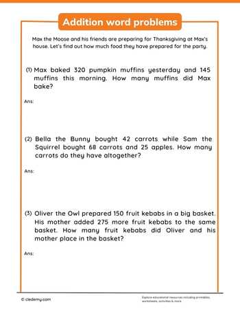 Column Form Addition Word Problems Worksheets | Cledemy.com