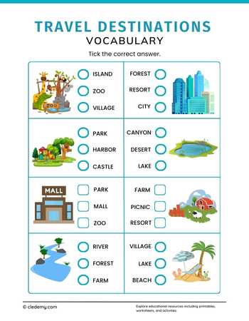Travel Destinations Vocabulary Worksheets | Cledemy.com