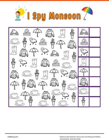 I Spy Monsoon Worksheet | Cledemy.com