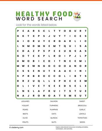 Healthy Food Word Search Worksheet | Cledemy.com