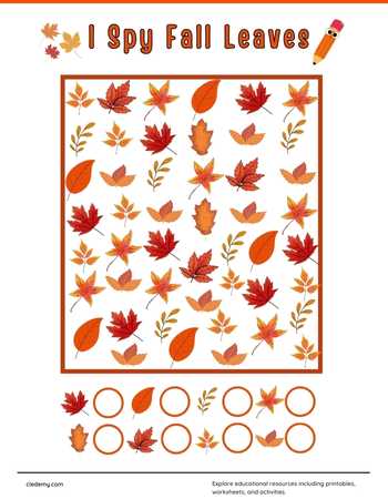 I Spy Fall Leaves Worksheet | Cledemy.com