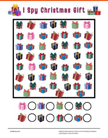 I Spy Christmas Gift Worksheet | Cledemy.com