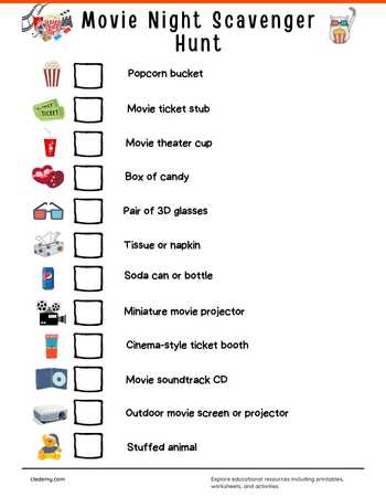 Movie Night Scavenger Hunt Worksheet | Cledemy.com