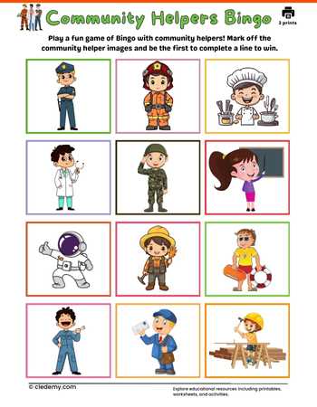 Community Helper Bingo Card Worksheet | Cledemy.com