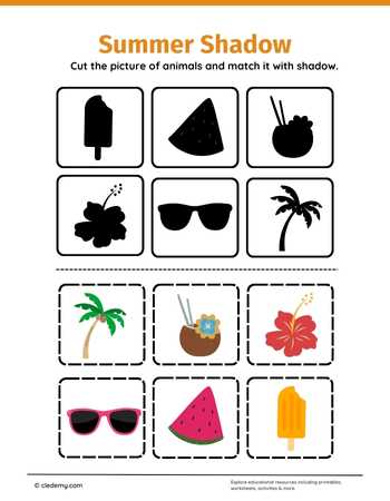 Summer Shadow Cut And Paste Worksheet | Cledemy.com