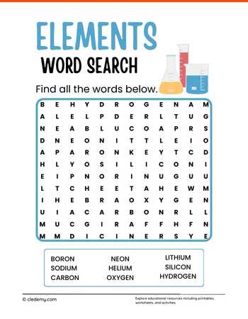 Elements Word Search Worksheet | Cledemy.com