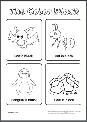 Identify and Color Black things Worksheets | Cledemy.com