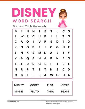 Disney Word Search Worksheet | Cledemy.com