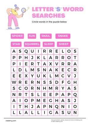 Uppercase Letter S Word Search Worksheet | Cledemy.com