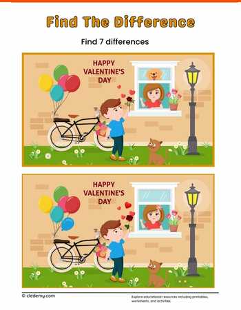 Find the Difference in Valentines Day Picture Worksheet | Cledemy.com