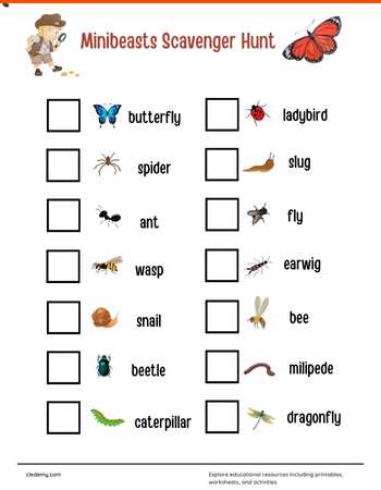 Minibeasts Scavenger Hunt Worksheet | Cledemy.com