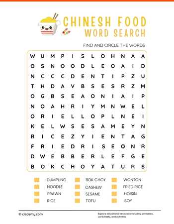 Chinese Food Word Search Worksheet | Cledemy.com