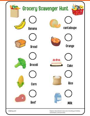 Grocery Scavenger Hunt Worksheet | Cledemy.com