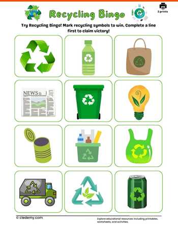 Recycling Bingo Card Worksheet | Cledemy.com