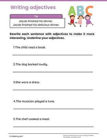 Writing Better with Adjectives Worksheet | Cledemy.com