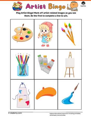 Artist Bingo Card Worksheet | Cledemy.com