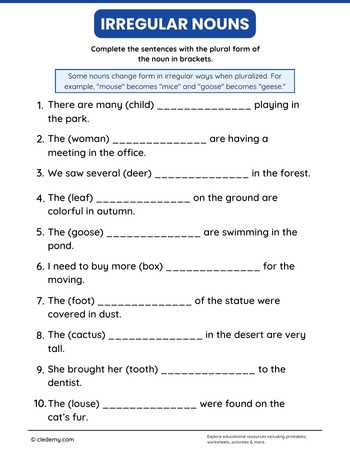 Irregular Nouns | Cledemy.com