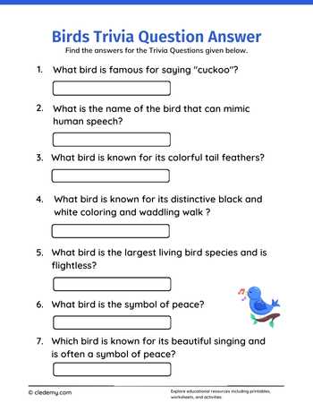 Birds Trivia Questions Answers Worksheet | Cledemy.com