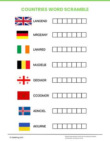 Countries Word Scramble Worksheet | Cledemy.com
