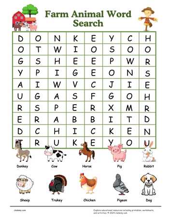 Farm Animal Word Search Worksheet | Cledemy.com