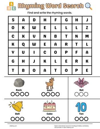 Rhyming Word Search Worksheet | Cledemy.com