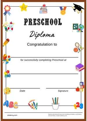 Preschool Diploma Worksheets | Cledemy.com