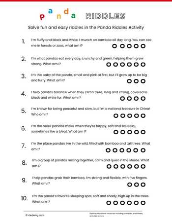 Panda Riddle Worksheets | Cledemy.com