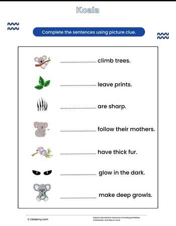 Complete the Sentences Using Picture Clue -Koala Worksheets | Cledemy.com