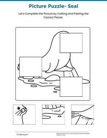 Cut & Paste Picture Puzzle- Seal Worksheets | Cledemy.com