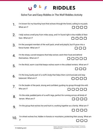 Wolf Riddle Worksheets | Cledemy.com