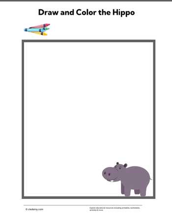 Draw and Color the Hippo Worksheets | Cledemy.com