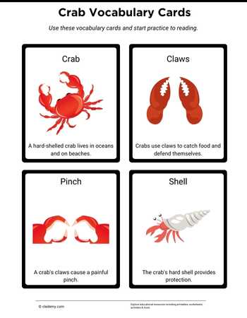 Crab Vocabulary Cards Worksheets | Cledemy.com