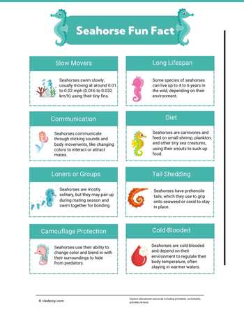 Seahorse Fun Fact for Kids Worksheets | Cledemy.com