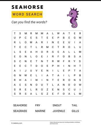 Seahorse Word Search Worksheets | Cledemy.com
