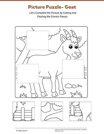 Cut & Paste Picture Puzzle- Goat Worksheets | Cledemy.com