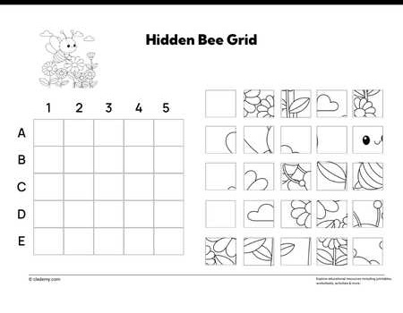 Hidden Bee Grid Worksheets | Cledemy.com