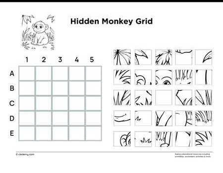 Hidden Monkey Grid Worksheets | Cledemy.com
