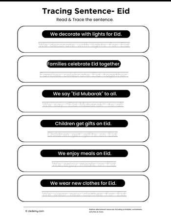 Tracing Sentence - Eid Worksheets | Cledemy.com