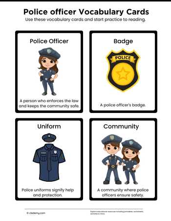 Police Officer Vocabulary Cards Worksheets | Cledemy.com