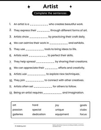 Complete Sentence Artist Worksheets | Cledemy.com