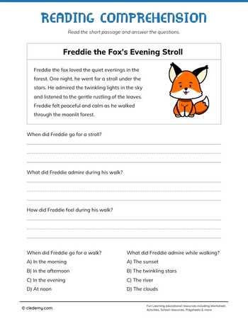 Freddie the Fox Reading Comprehension Worksheets | Cledemy.com