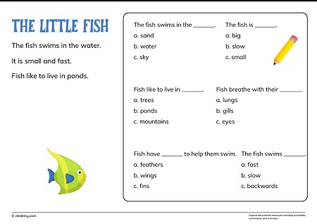 The Little Fish Reading Comprehension & MCQ-Questions Worksheets ...