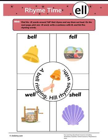 Rhyme Match with Ell Words Worksheets | Cledemy.com