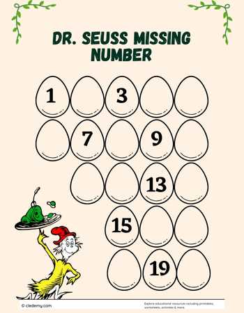 Dr. Seuss Missing Number Worksheets | Cledemy.com