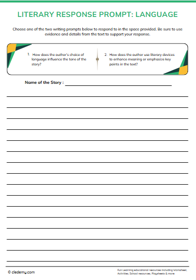 Literary Response Prompt: Language Worksheets | Cledemy.com
