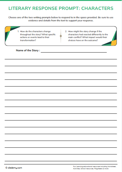 Literary Response Prompt: Characters Worksheets | Cledemy.com