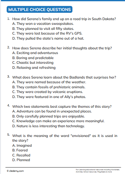 Reading Comprehension: The Adventure Begins Worksheets | Cledemy.com