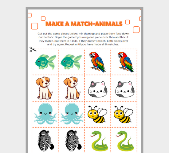 Animal Memory Game Worksheet | Cledemy.com